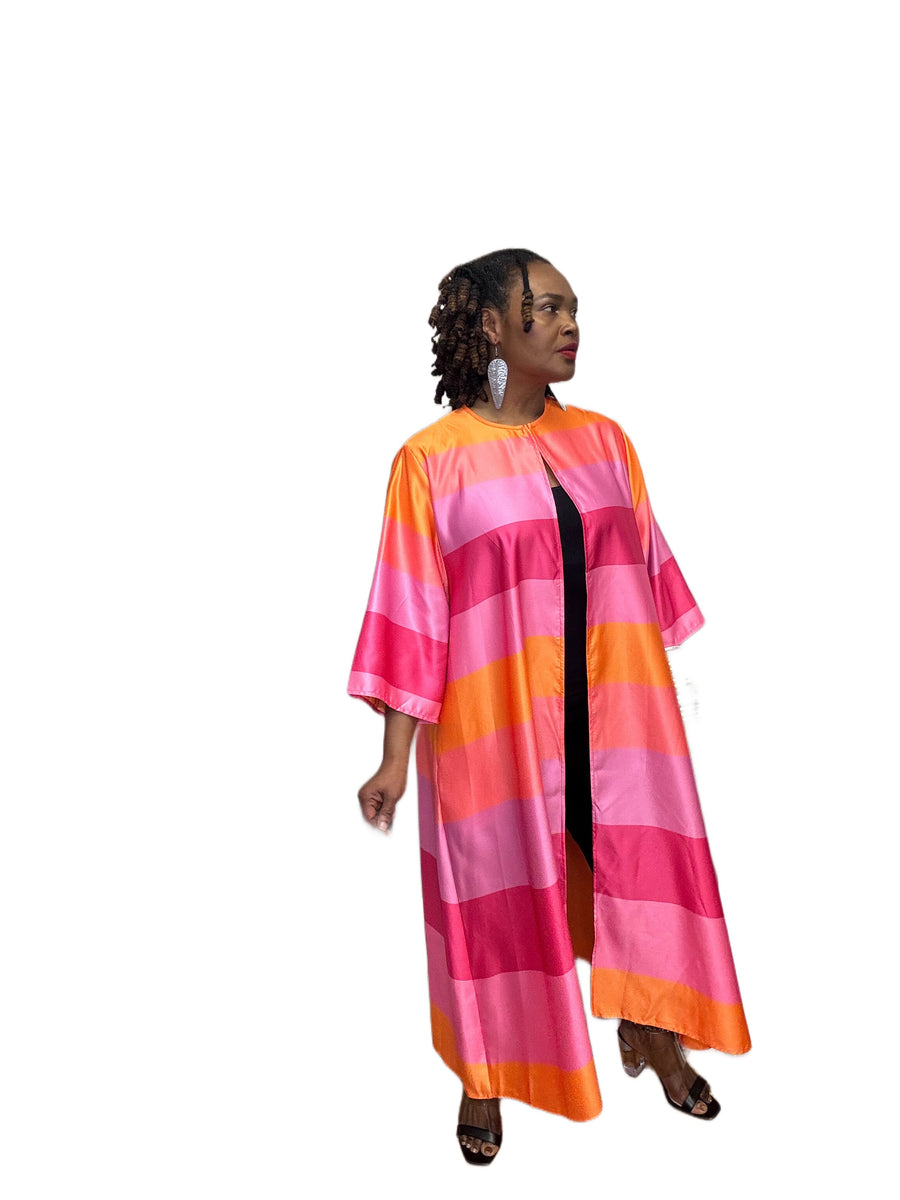 Pink & Orange Horizontal Stripe Duster – Chikodi’s World