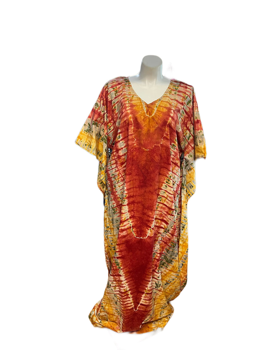 V-Neck Adire' Maxi Dress Orange Multii – Chikodi’s World